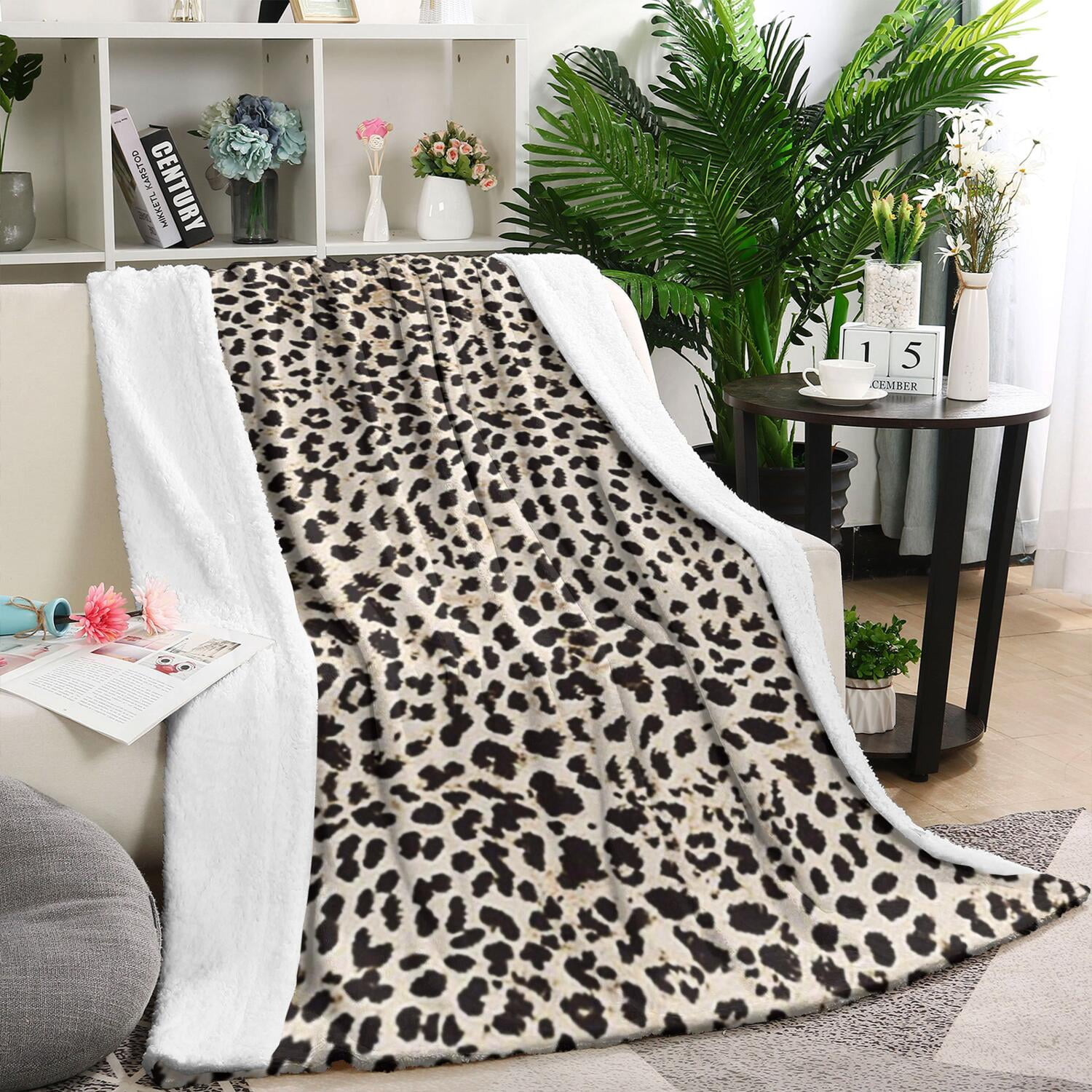 Black and Tan Leopard Print Blanket,Comfortable Soft Lamb Wool Throw ...