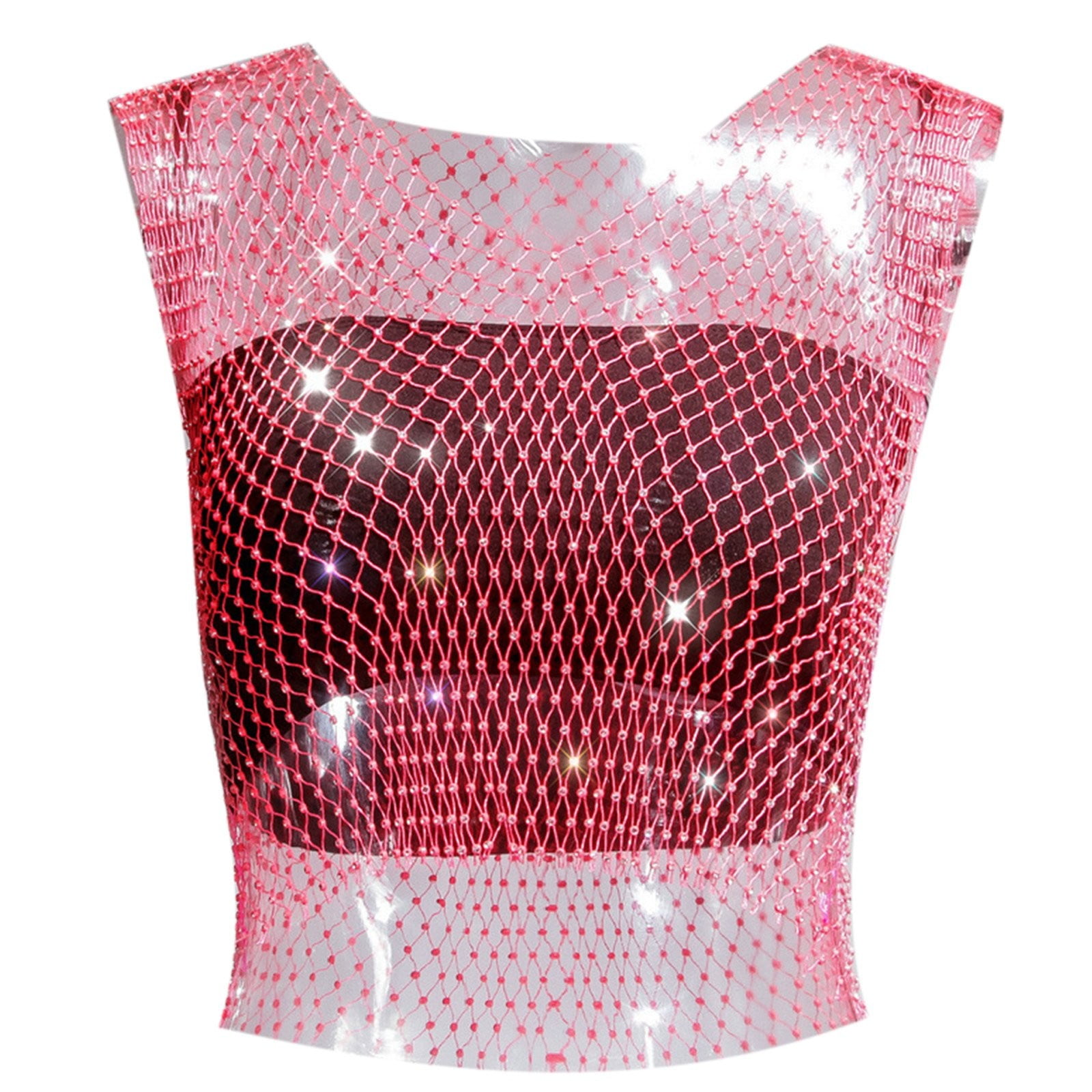 Black Tank Top Woman Rhinestone Fishing Net Fashion Net Flash Women's ...