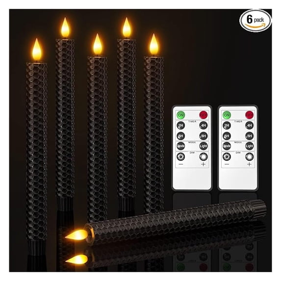 Black Taper Candles Flameless, 9.7" LED Honeycomb Candles (6 Pack ...
