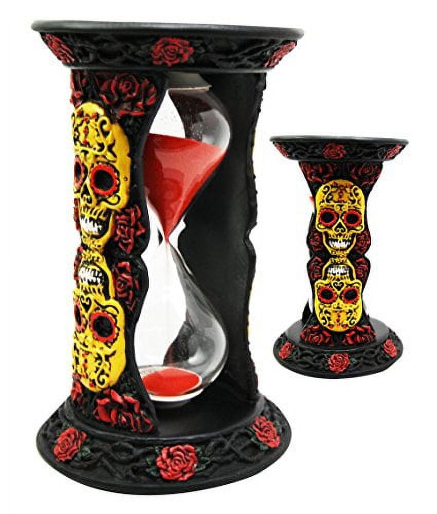Black Tattoo Sugar Skulls Day of The Dead Red Roses Sand Timer Skeleton ...