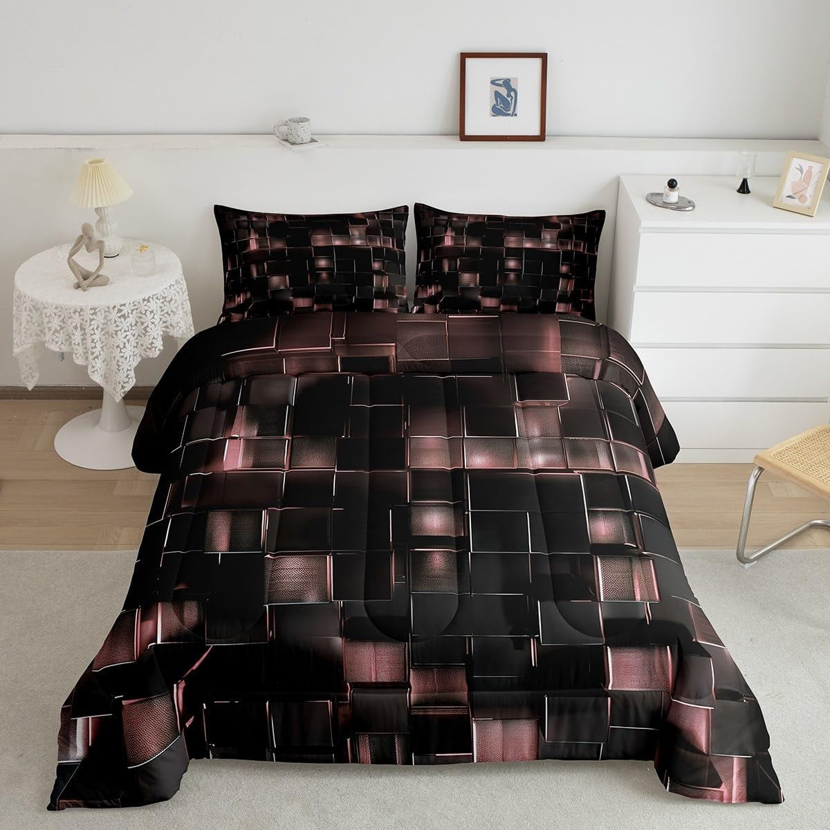 Black and Teal Bedding Sets Modern Geometric Comforter Set Gradient ...
