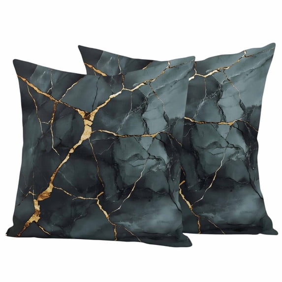 Black Teal Marble Outdoor Pillow Covers 20"x20" Set of 2,Waterproof ...