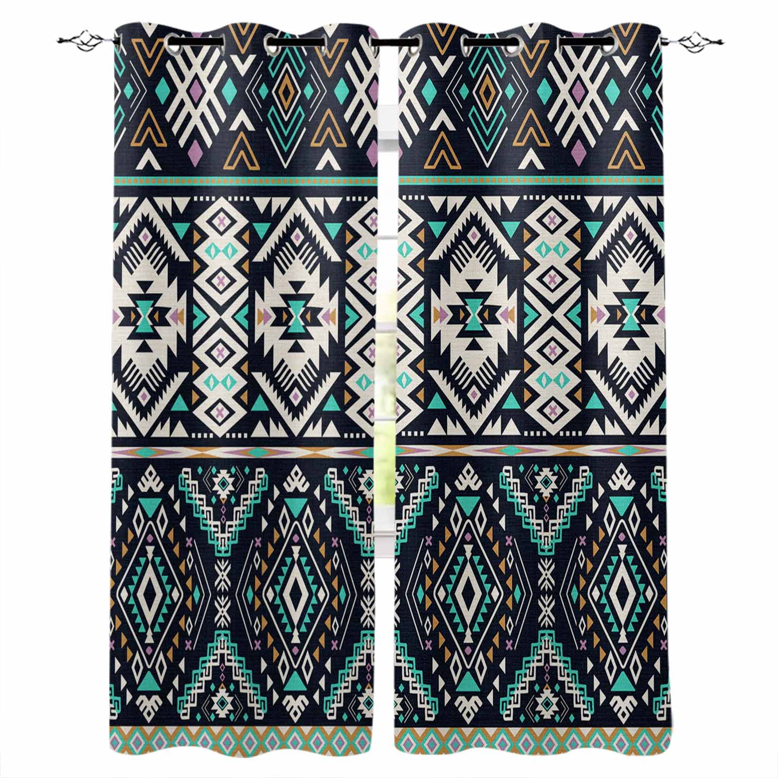 Black Teal Purple Southwestern Blackout Curtains 84 Inches Long, Modern ...