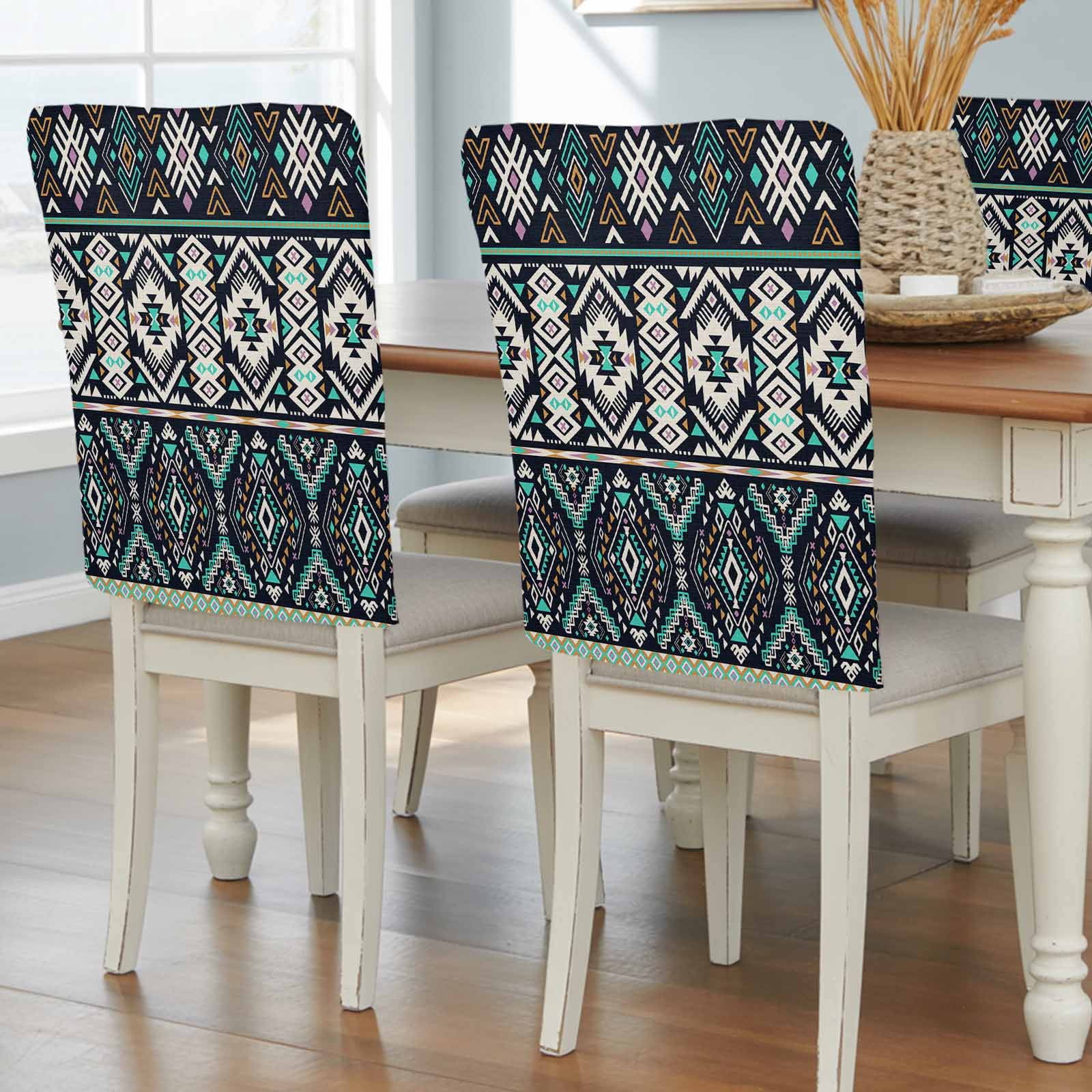 Black Teal Purple Southwestern Chair Back Covers, Modern Geometric ...