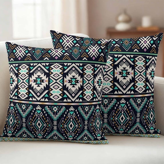 Black Teal Purple Southwestern Outdoor Waterproof Throw Pillow Covers ...