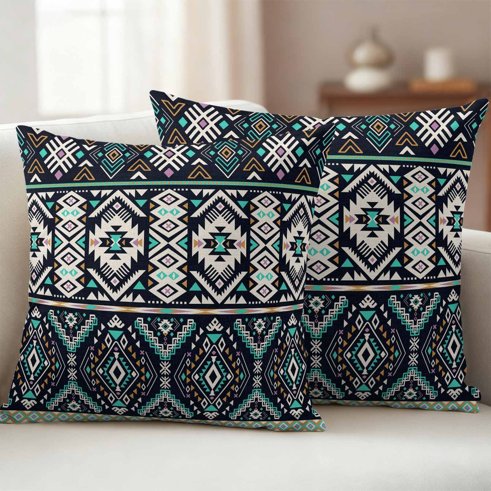 Black Teal Purple Southwestern Outdoor Waterproof Throw Pillow Covers ...