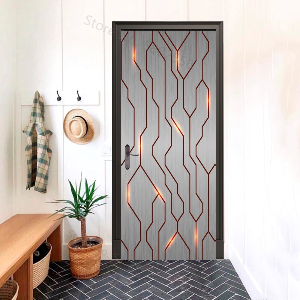 Black Technology Full Door Stickers Vinyl Wallpaper Modern Design PVC ...
