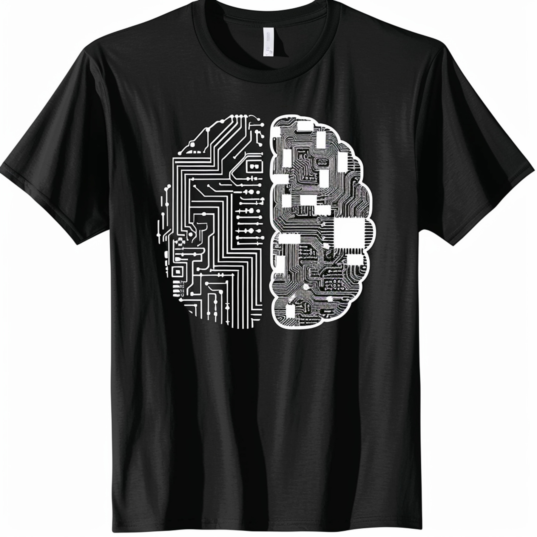Black Tee with Brain and Board Design Futuristic AI Graphic Shirt for ...