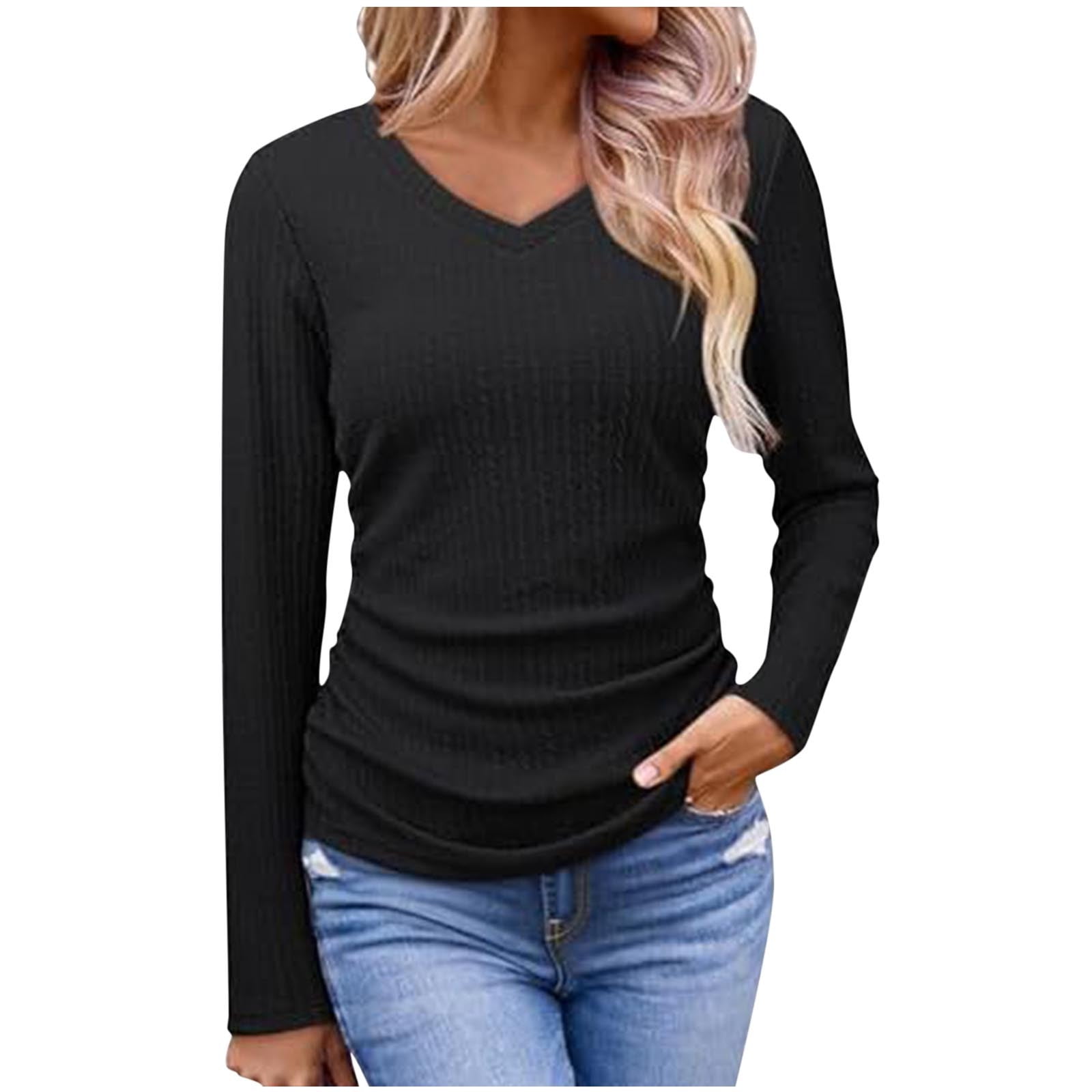 Black Teen Girls Plain Tops Loose Fit Blouses for Women Long Sleeve ...