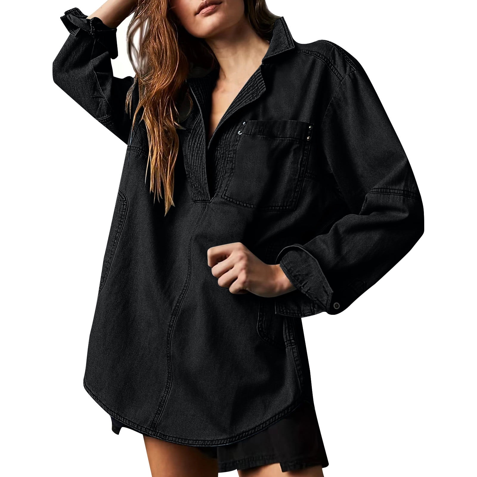 Black Teen Girls Western with Hood Plain Jackets Outfits for Women Long ...