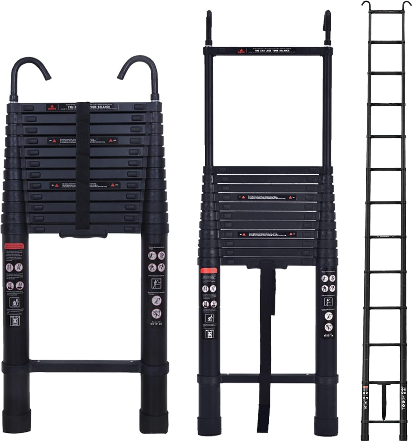Black Telescoping Ladder 16.5ft Aluminum Telescopic Extension Ladder ...