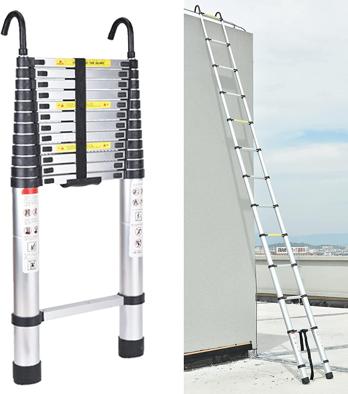 Black Telescoping Ladder Extension Multi-Purpose 12.5FT Aluminum ...