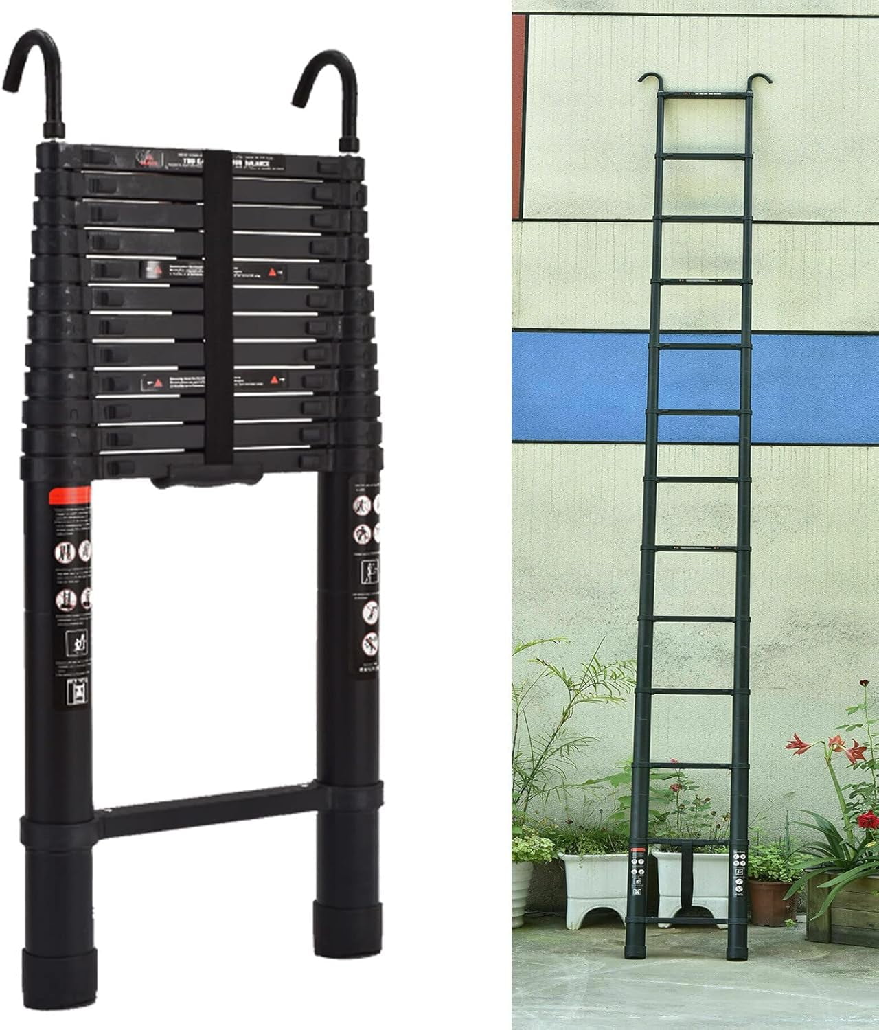 Black Telescoping Ladder Extension Multi-Purpose 16.5FT Aluminum ...