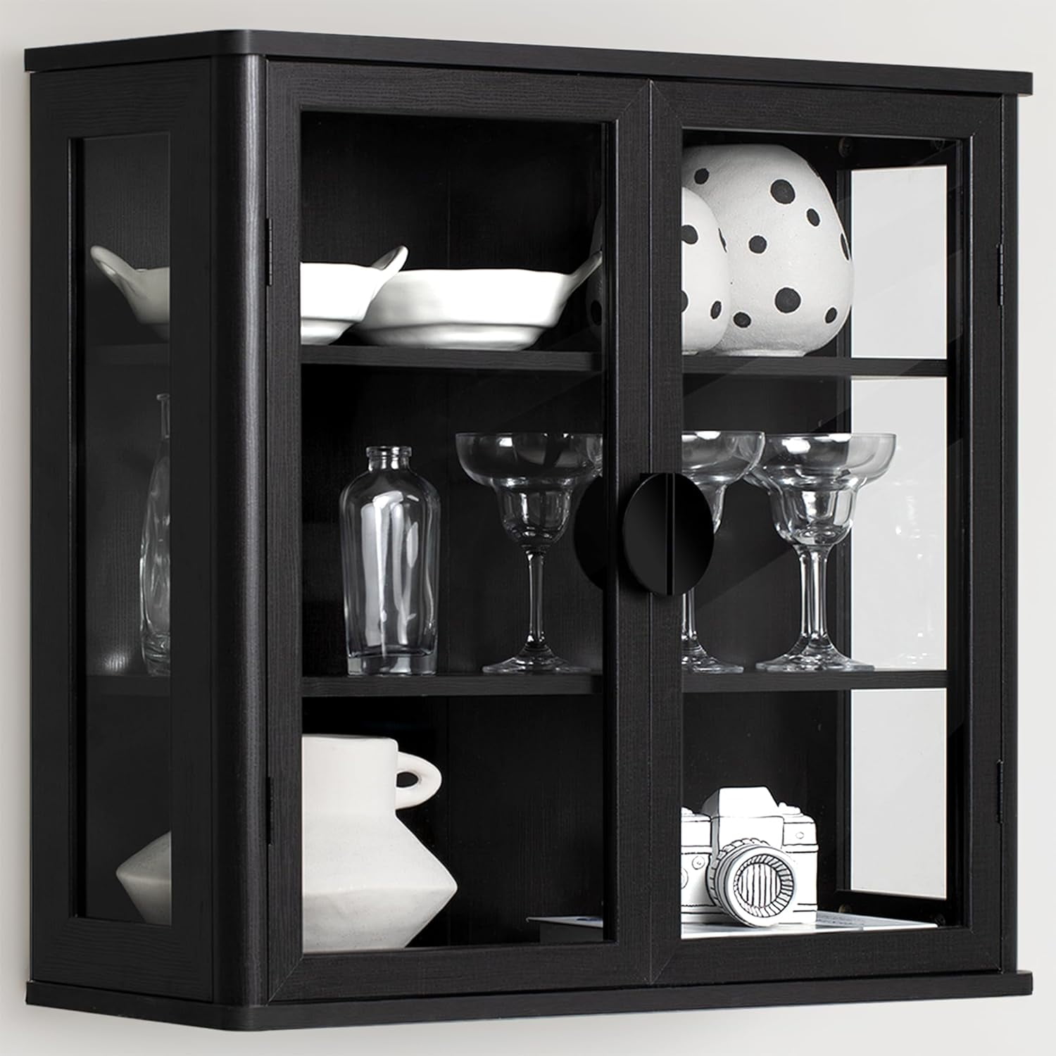 Black Tempered Glass Display Wall Storage Cabinet,Bathroom Wall Cabinet ...