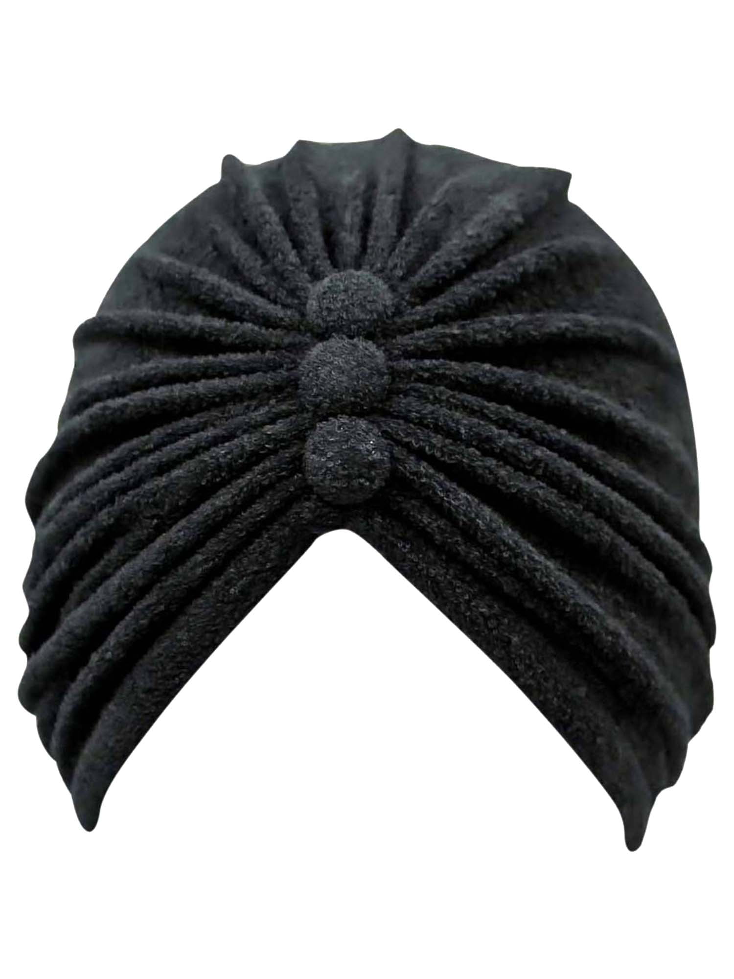 Black Terry Cloth Turban Head Wrap With Button Detail - Walmart.com
