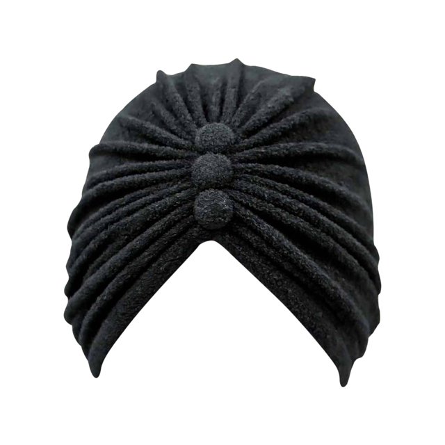 Black Terry Cloth Turban Head Wrap With Button Detail - Walmart.com