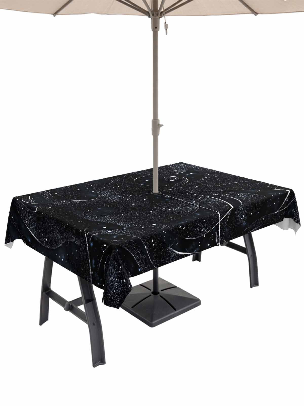 Black Texture Rectangle Outdoor Tablecloth with Umbrella Hole Abstract ...