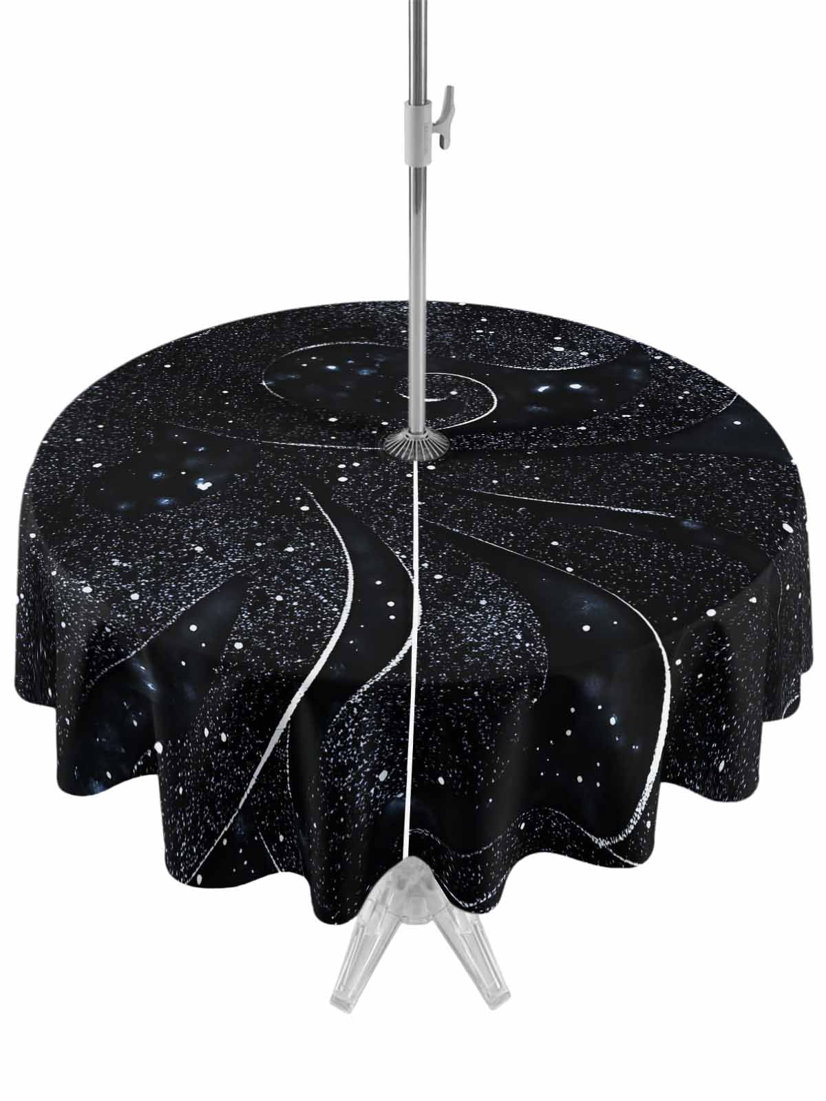 Black Texture Round Outdoor Tablecloth with Umbrella Hole Abstract Art ...