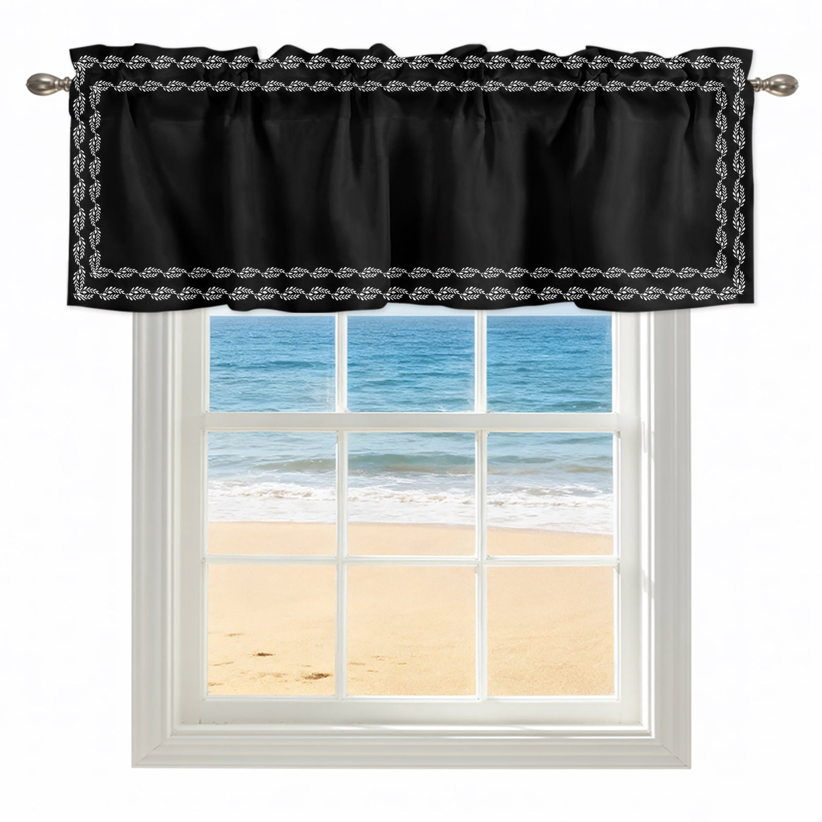 Black Textured Woven Pattern Valances for Windows, Rod Pocket Kitchen ...