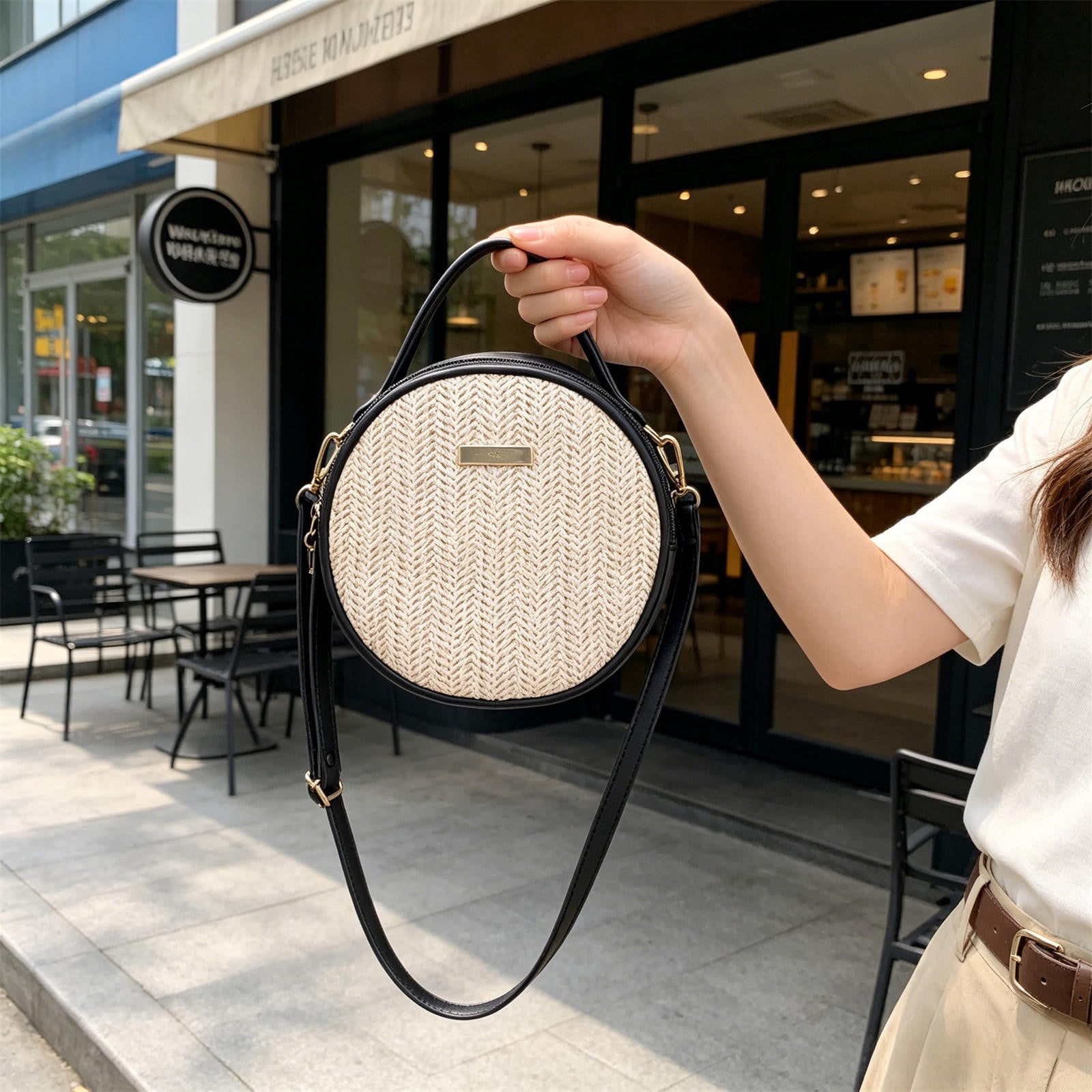 Black Textured Woven Round Handbag Crossbody Bag - Forest Style ...