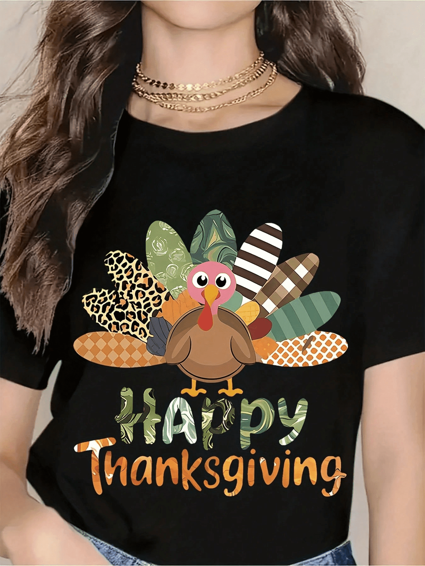 Black Thanksgiving Turkey Graphic T-Shirt for Women - Walmart.com