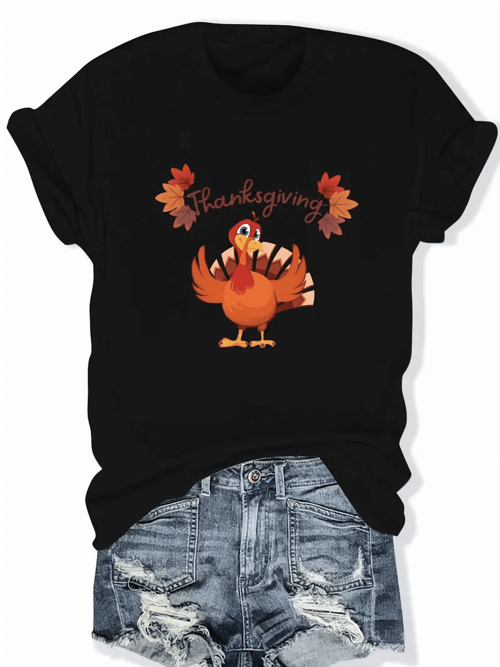 Black Thanksgiving Turkey Graphic T-Shirt for Women - Walmart.com