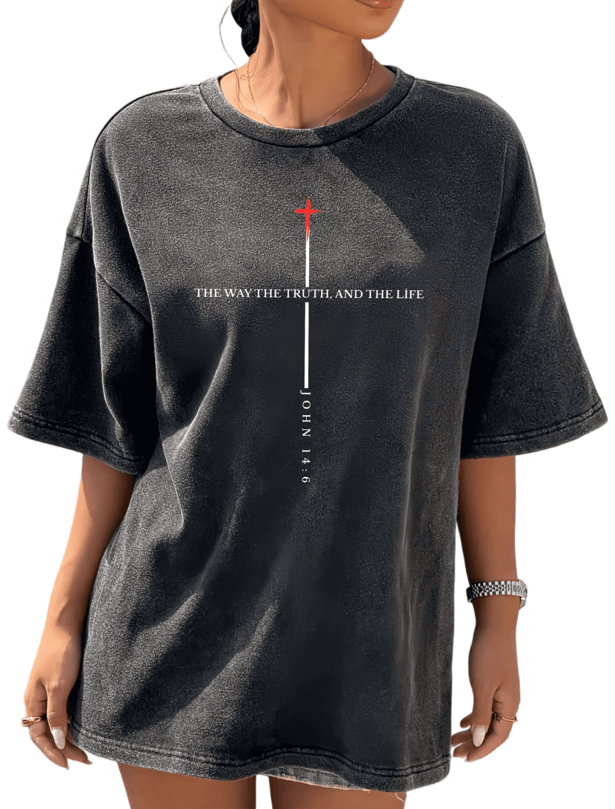 Black The Way The Truth And The Life John 14:6 Red Cross Washed T-Shirt ...