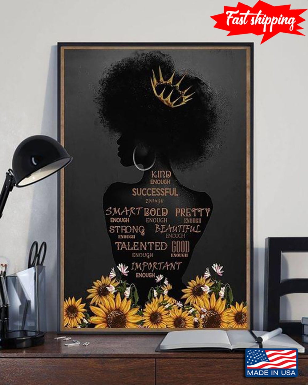 Black Theme Black Girl With Crown & Flowers Kind Enough Successful Enough Smart Enough Bold ...