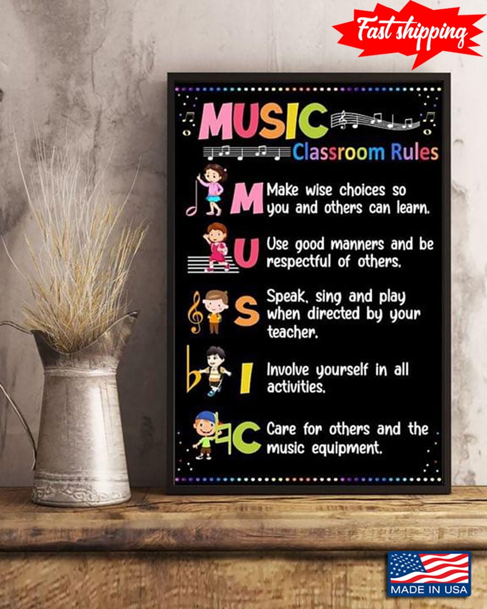 Black Theme Music Classoom Rules 11 x 17 Inch Poster - Walmart.com