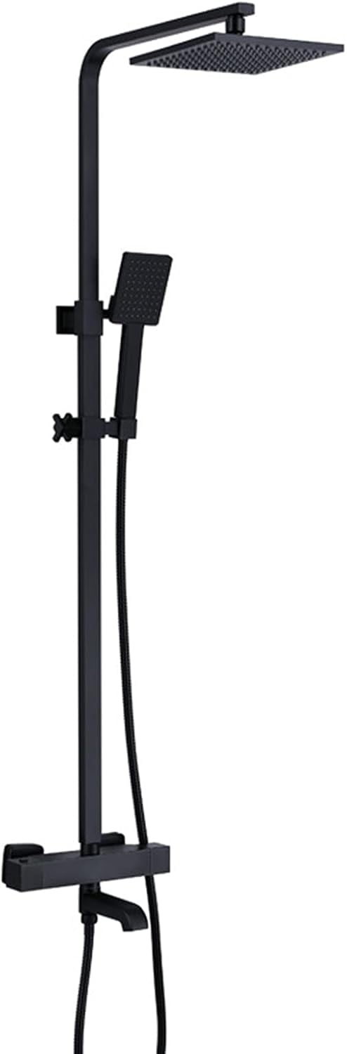 Black Thermostatic Shower Faucet Set, Wall Mounted Rainfall Shower ...