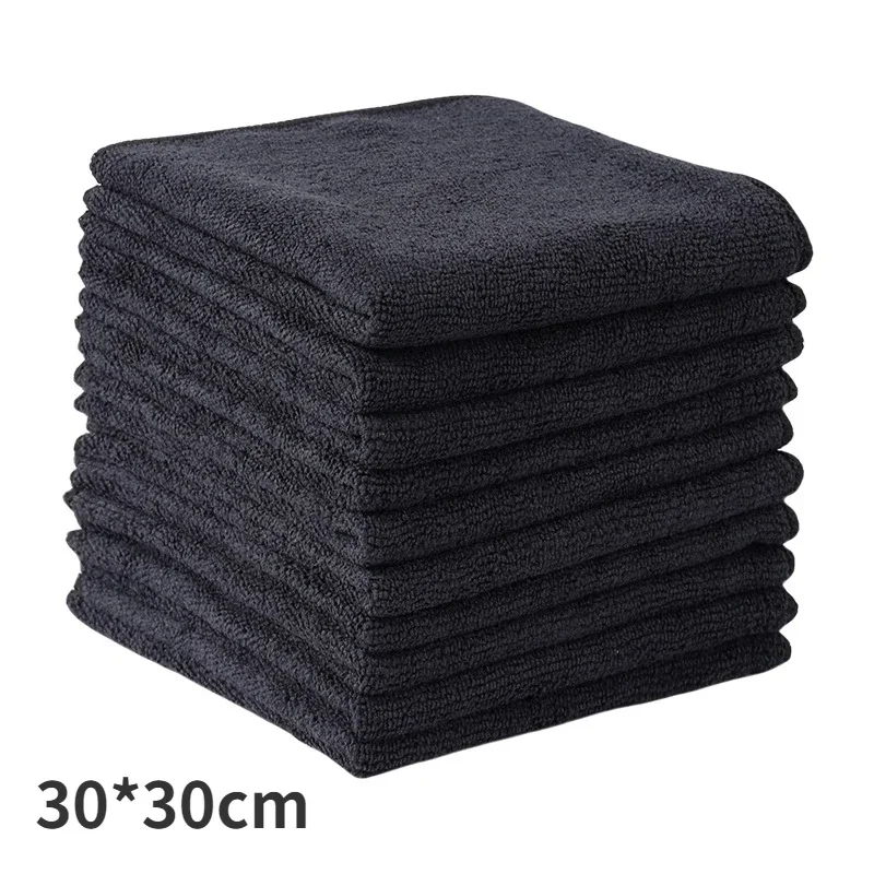 Black Thicken Microfiber Car Cleaning Towels Soft Quick Drying Windows ...