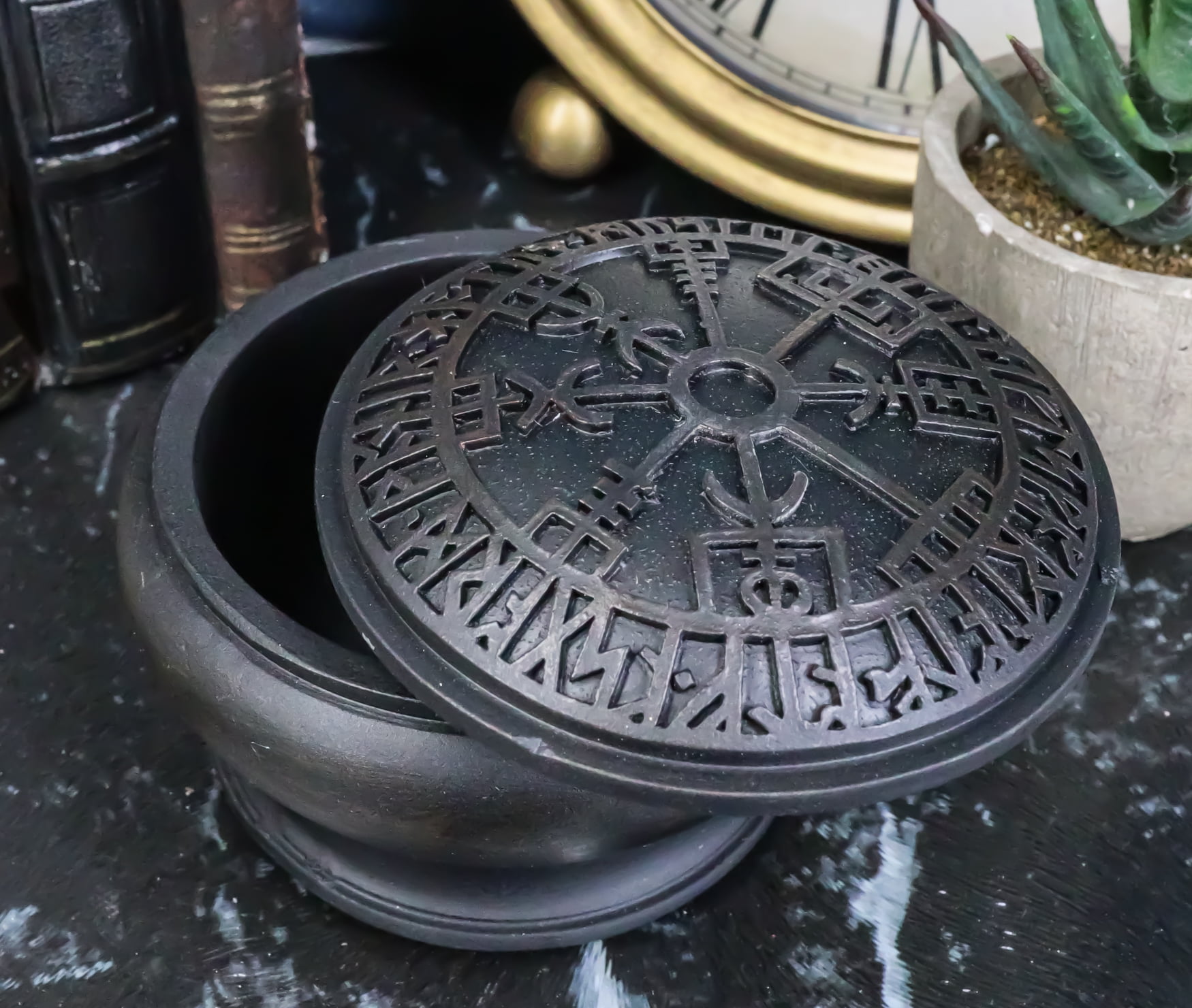 Black Thor Mjolnir Hammer Rune Compass Vegvisir Decorative Jewelry Box ...