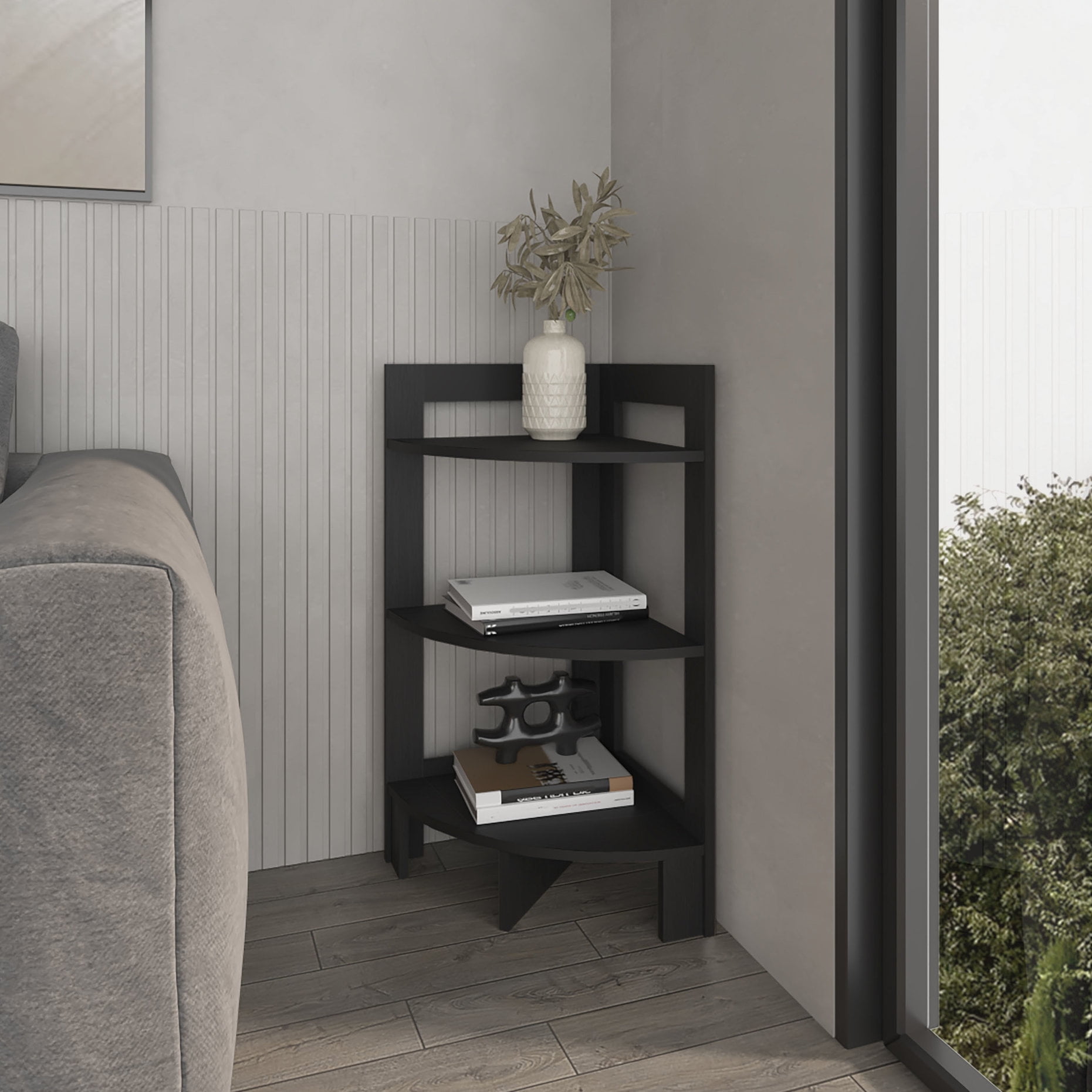 Black Three - Shelf Corner Unit | Ideal for Bedroom Display | Melamine ...