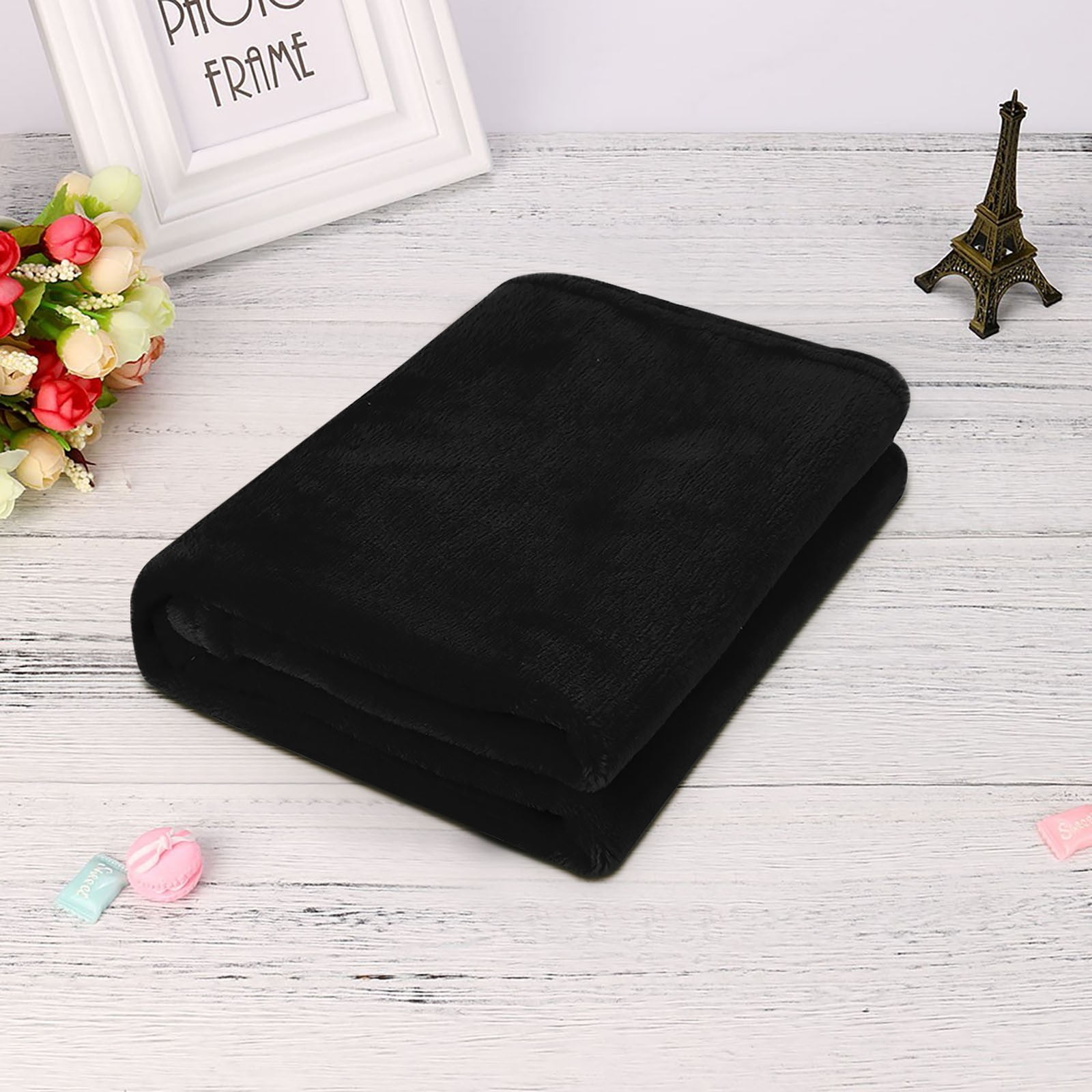Black Throw Blanket, Soft Flannel Fabric, Warm Coral Fleece Material ...
