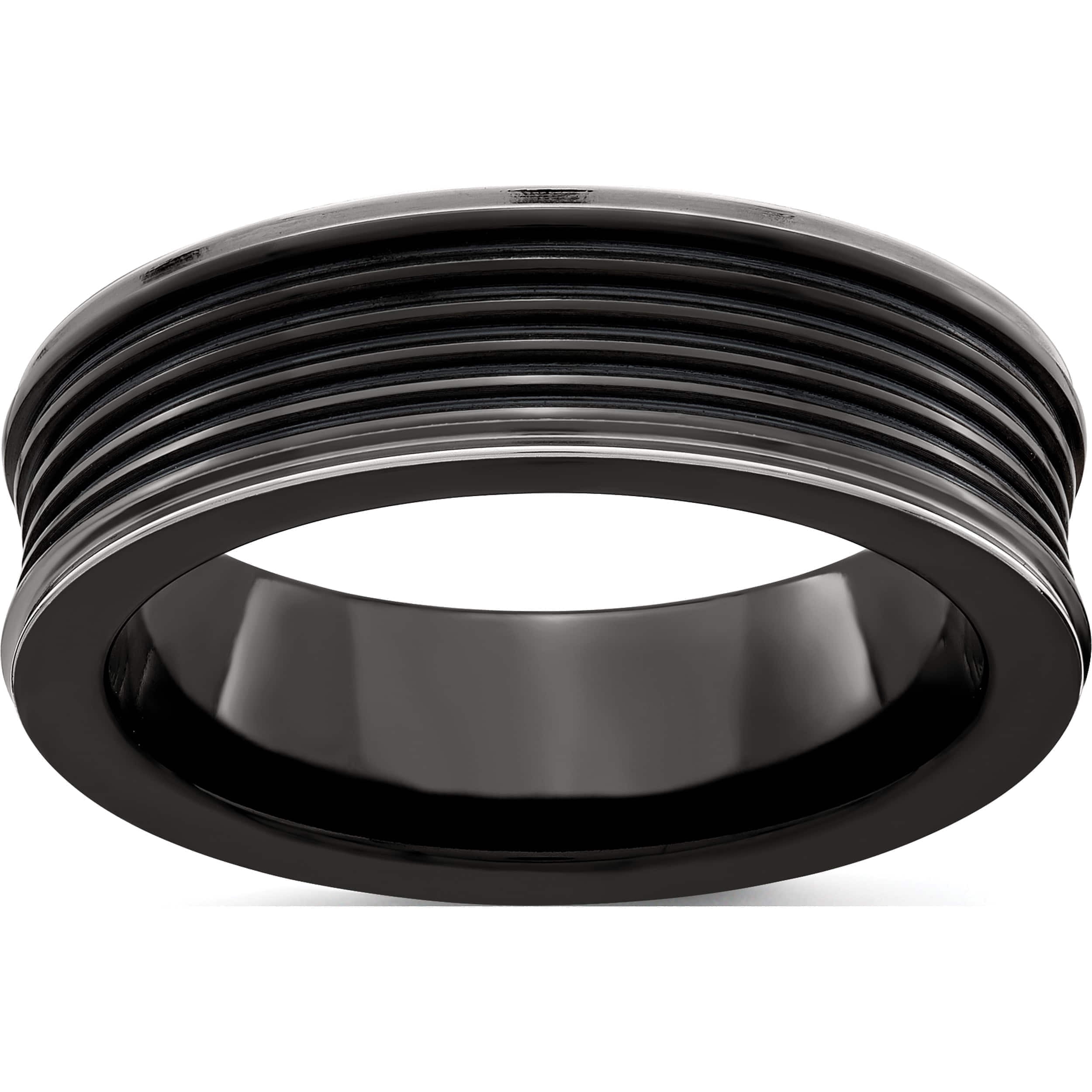 Black Ti Polished Grooved Concave Ring - Walmart.com