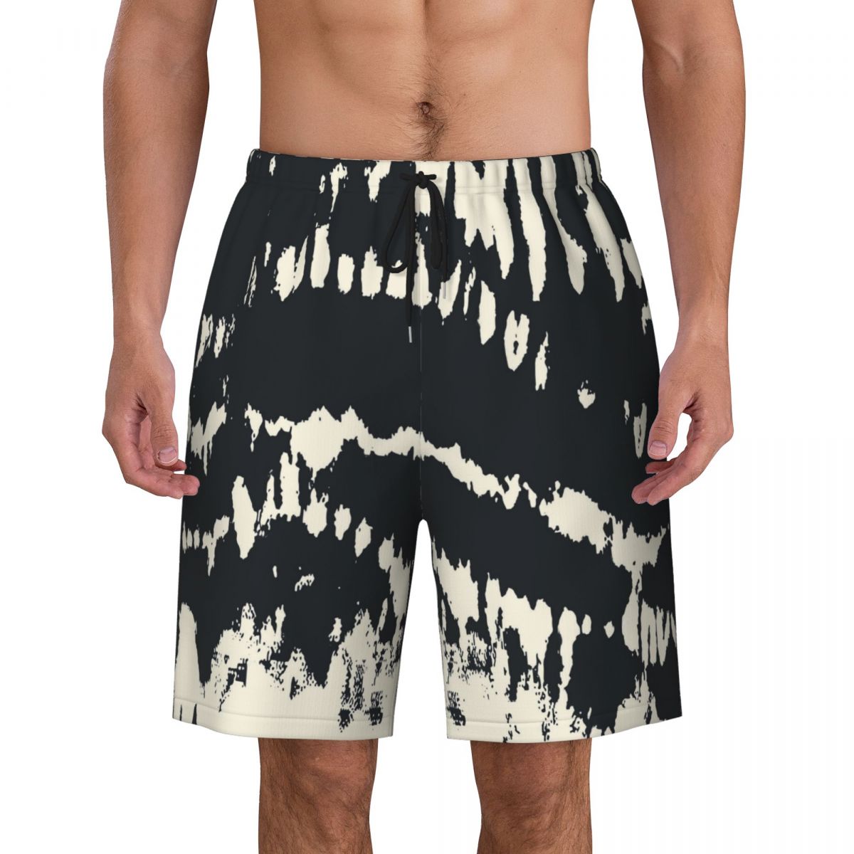 Black Tie Dye Board Shorts Summer Blue Spiral Print Classic Beach Short ...