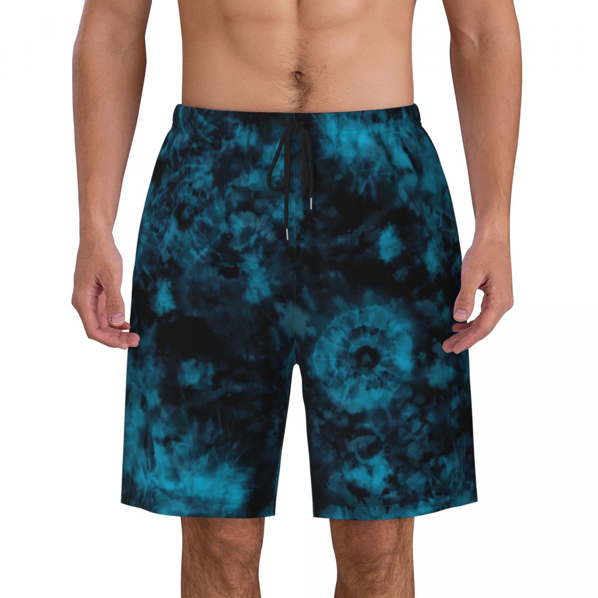 Black Tie Dye Board Shorts Summer Blue Spiral Print Classic Beach Short ...