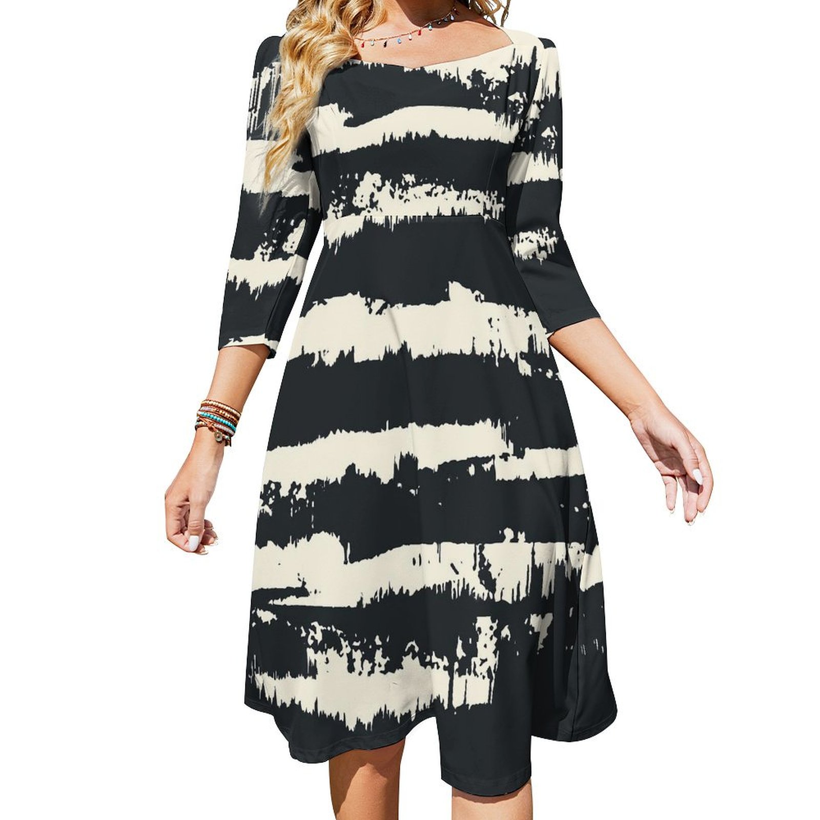 Black Tie Dye Casual Dress Liquid Print Modern Dresses Summer Square ...