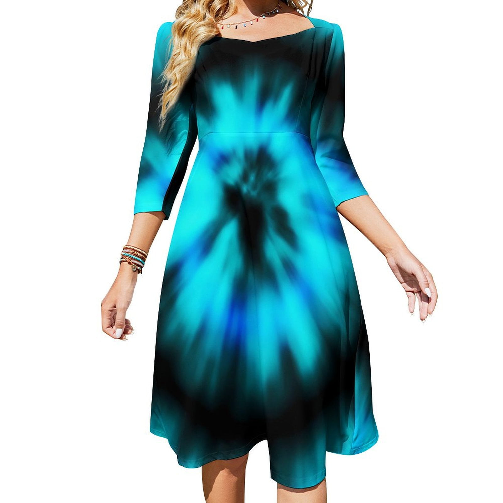 Black Tie Dye Casual Dress Liquid Print Modern Dresses Summer Square ...
