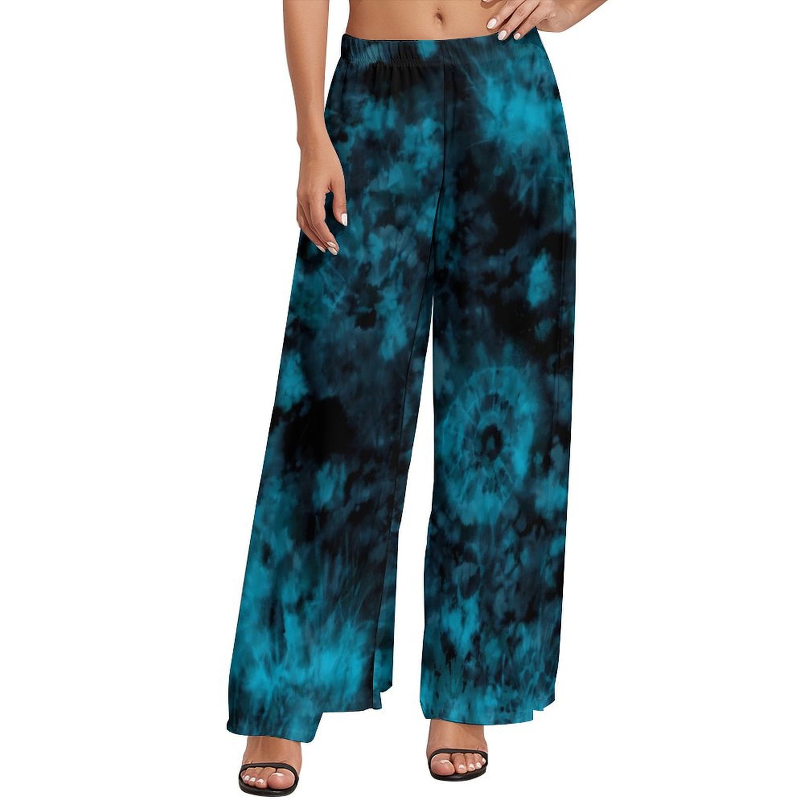 Black Tie Dye Pants Abstract Flower Print Street Style Straight Wide ...