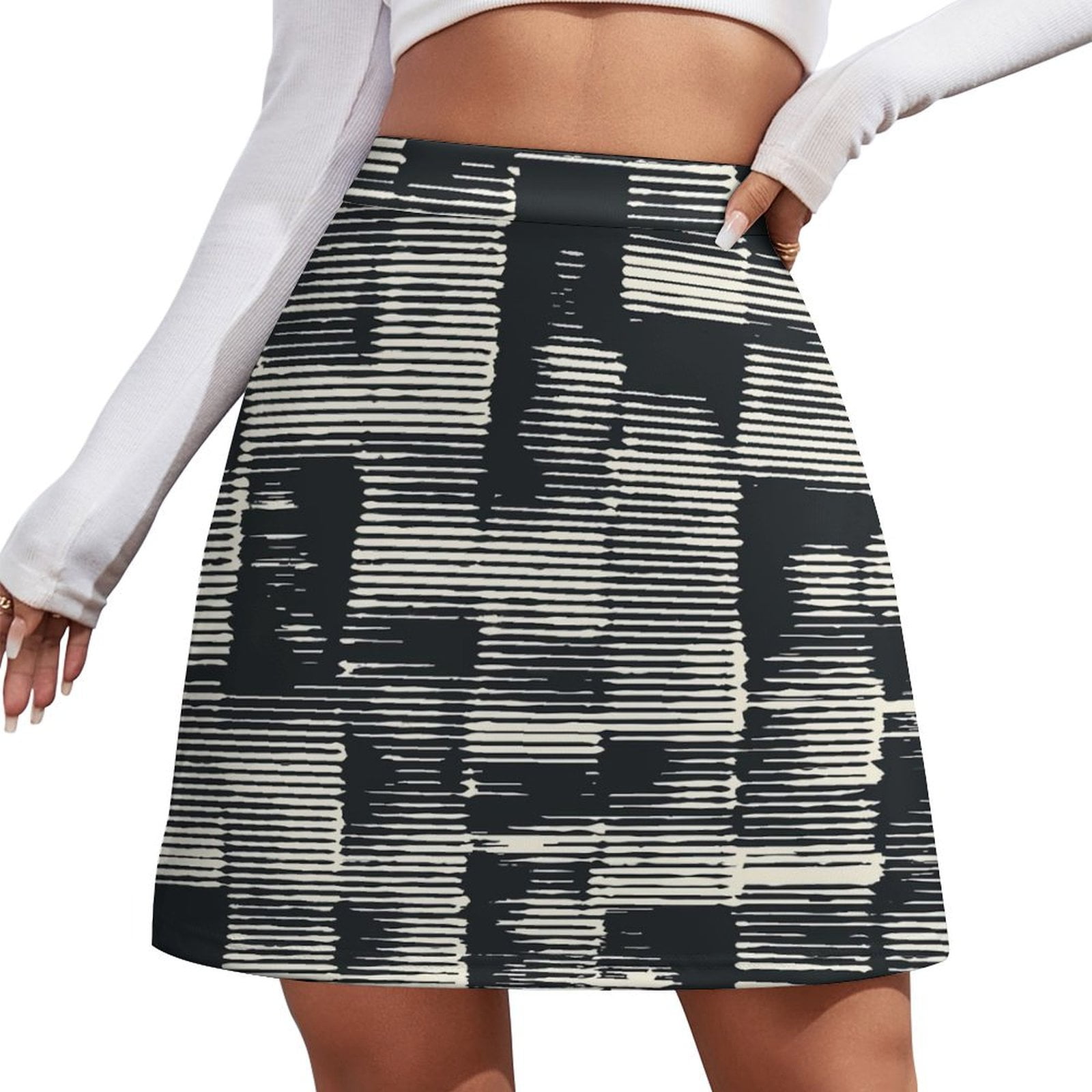 Black Tie Dye Print Skirt Spring Abstract Stripes Street Style Casual A ...