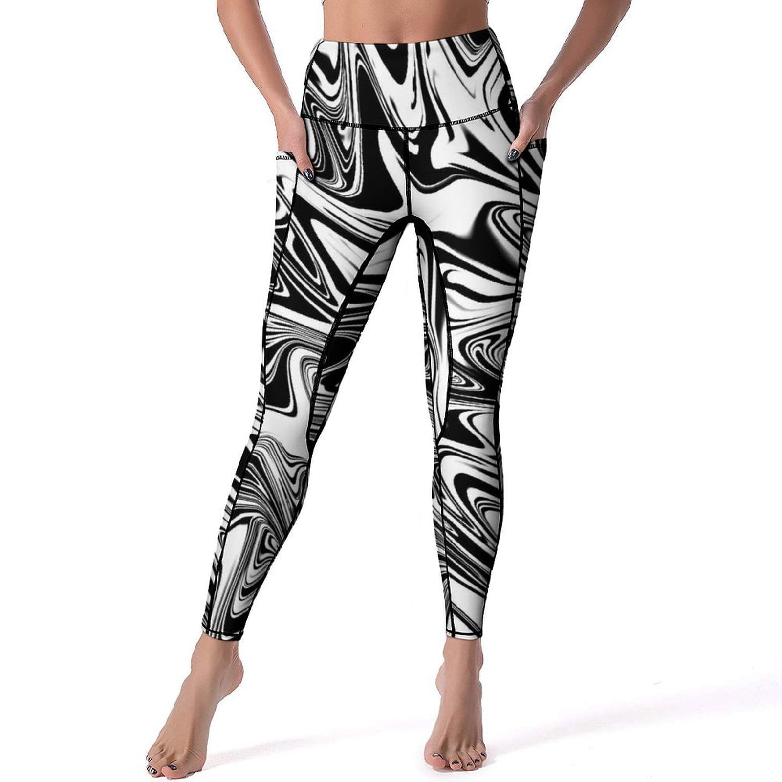 Black Tie Dye Yoga Pants Sexy Cool Textured Leggings High Waist Fitness ...