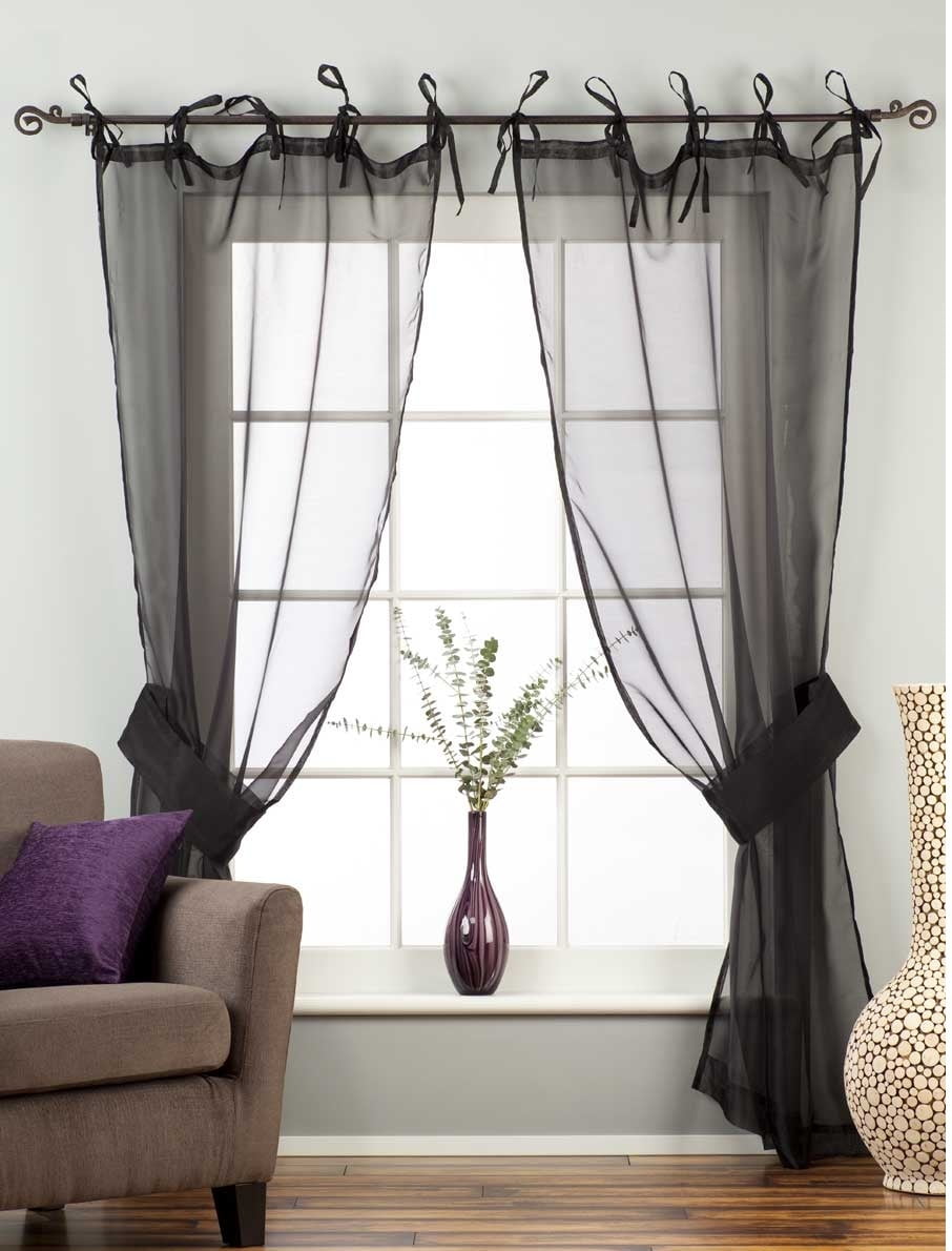 Black Tie Top Sheer Tissue Curtain With Tie Back / Drape / Panel - 108 ...