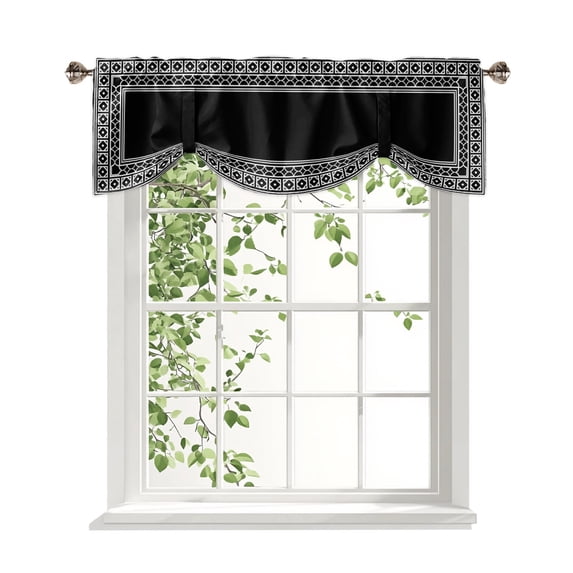 Black Tie Up Valances Curtain, Boho Diamond Pattern Border Rustic ...