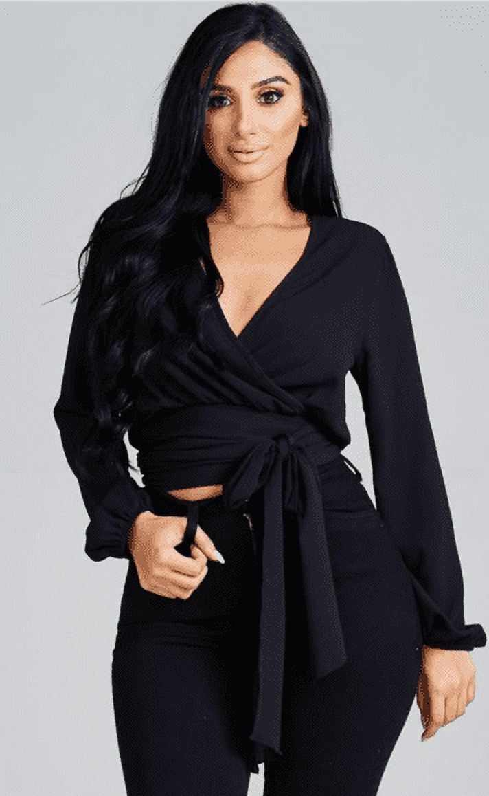 Black Tie Wrap Around Top - Walmart.com