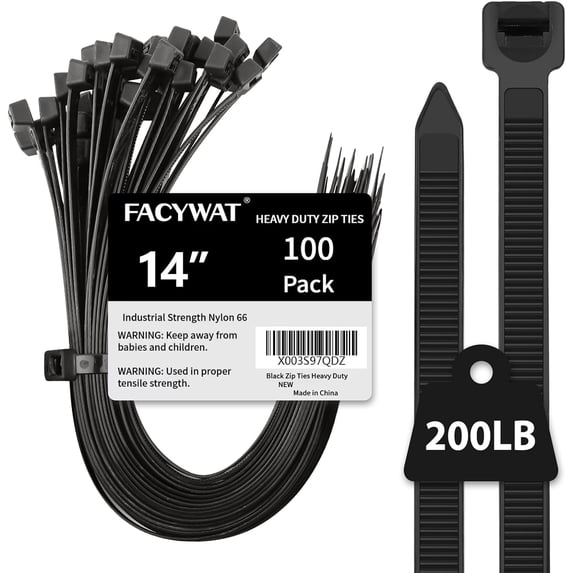Black Ties Heavy Duty Outdoor 14-inch 100 Pack, 200 Pound Tensile ...