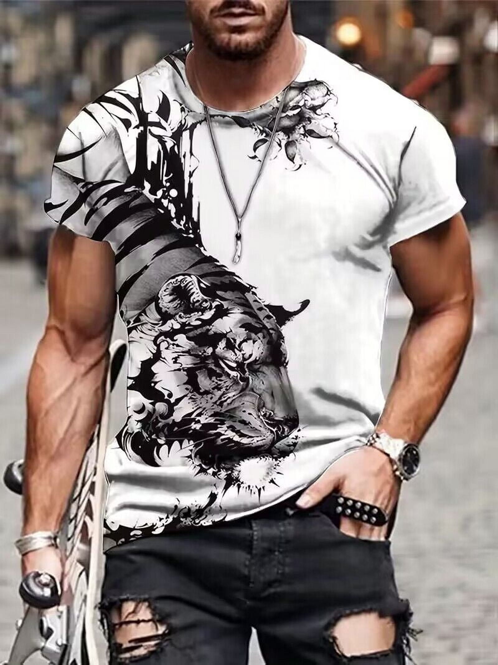 Black Tiger Ink Painting Graphic Fashion Novelty White Streetwear ...