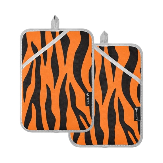 Black Tiger Stripes Pot Holder Set 2 Piece Non-Slip Oven Hot Pads Heat ...