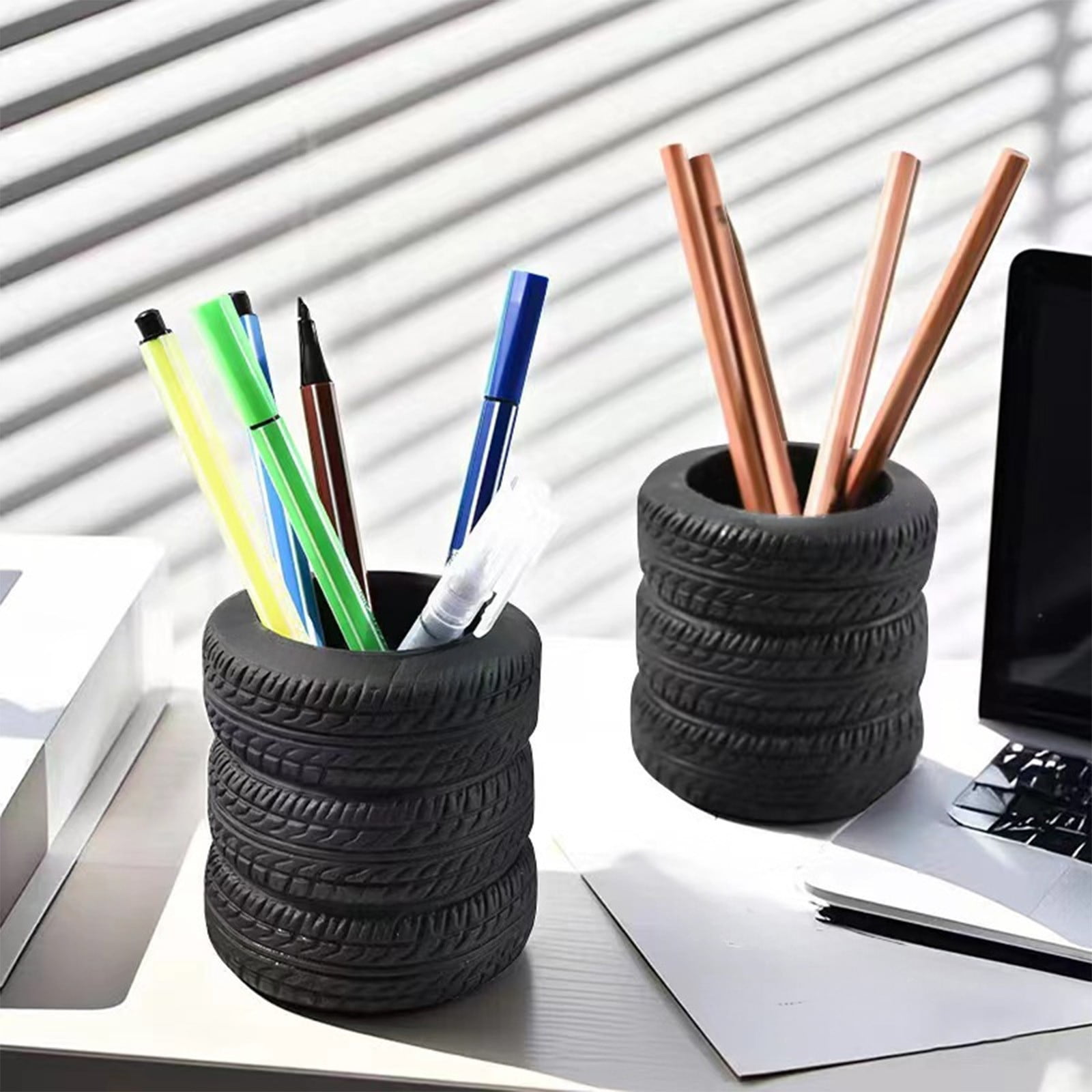 Black Tire Stack Pen Holder for Desk - Multifunctional PVC Storage Tube ...
