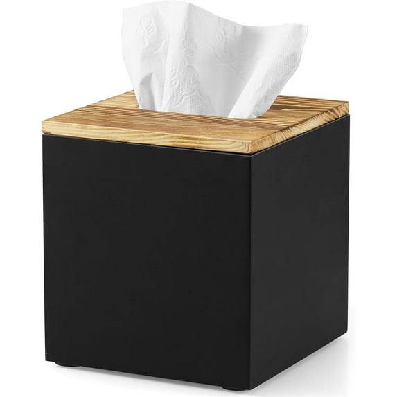 Black Tissue Box Cover Square - Wooden Tissue Box Holder - Decorative ...